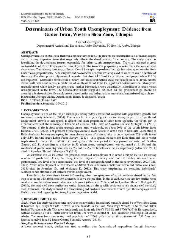 (PDF) Determinants of Urban Youth Unemployment: Evidence from Guder ...