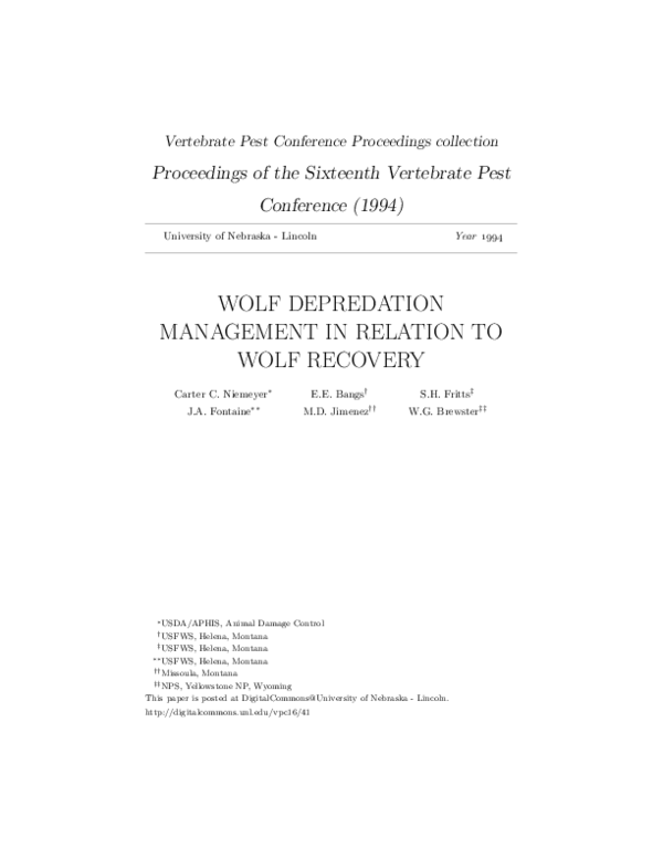 (PDF) Wolf depredation management in relation to wolf recovery