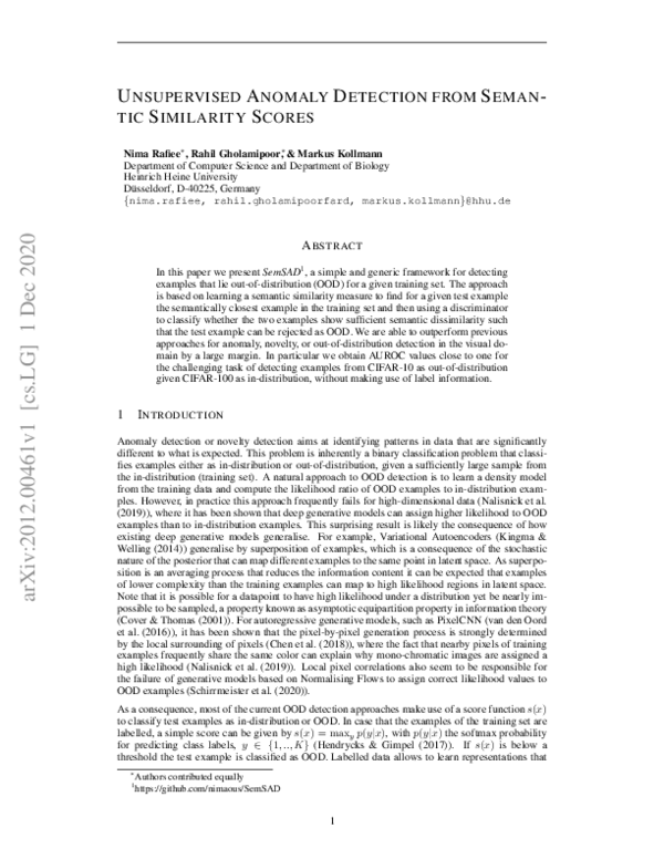 (PDF) Unsupervised Anomaly Detection From Semantic Similarity Scores