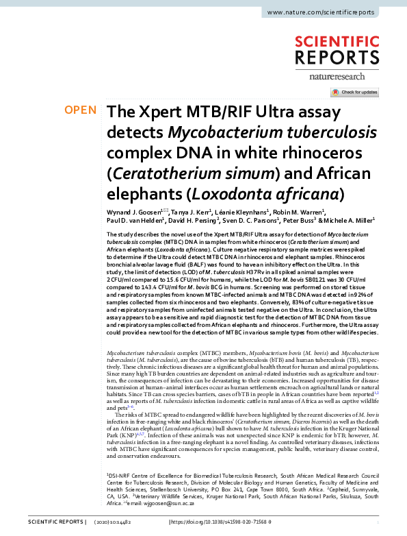 (PDF) The Xpert MTB/RIF Ultra assay detects Mycobacterium tuberculosis ...