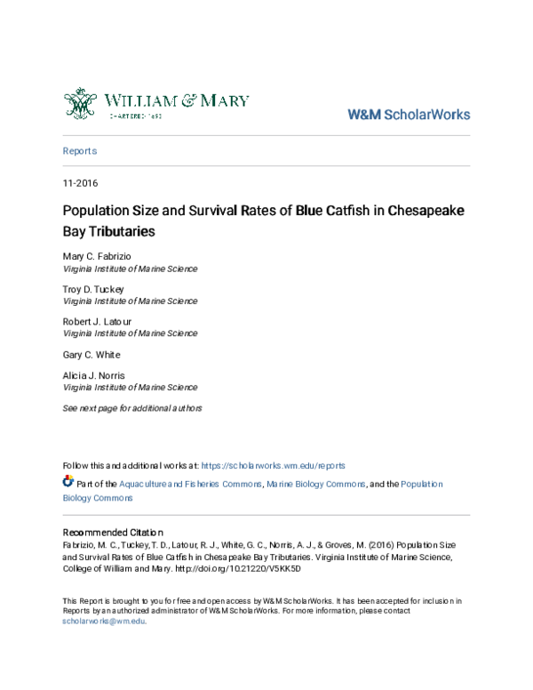 (PDF) Population Size and Survival Rates of Blue Catfish in Chesapeake ...