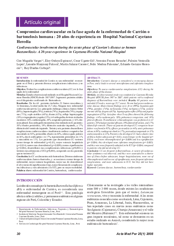 (PDF) Cardiovascular involvement during the acute phase of Carrion's ...