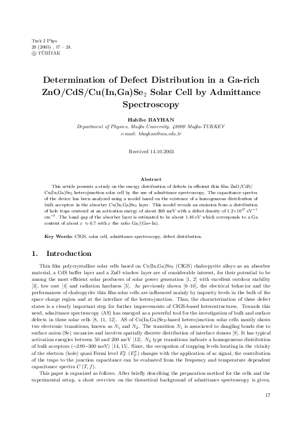 (PDF) Determination of Defect Distribution in a Ga-rich ZnO/CdS/Cu(In,Ga)Se2 Solar Cell by ...