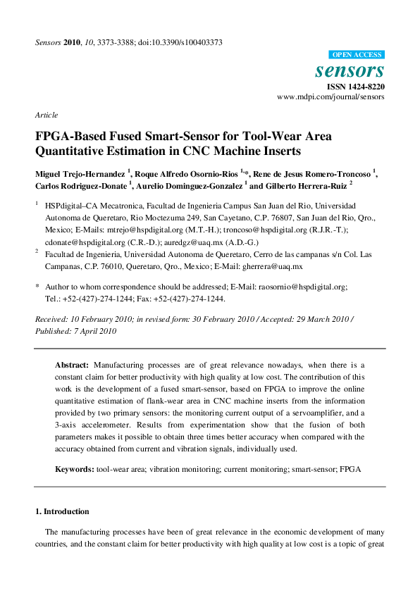 Pdf Fpga Based Fused Smart Sensor For Tool Wear Area Quantitative Estimation In Cnc Machine