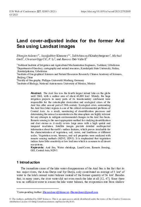 (PDF) Land cover-adjusted index for the former Aral Sea using Landsat ...