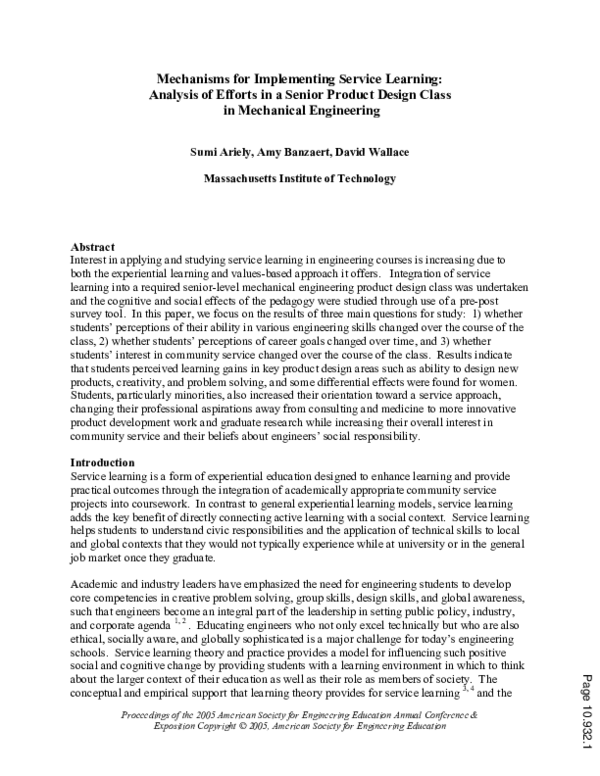 (PDF) Mechanisms For Implementing Service Learning: Analysis Of Efforts ...
