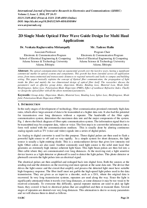 (PDF) 2D Single Mode Optical Fiber Wave Guide Design for Multi Haul ...