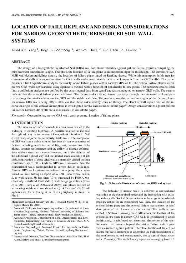 (PDF) Location of failure plane and design considerations for narrow ...