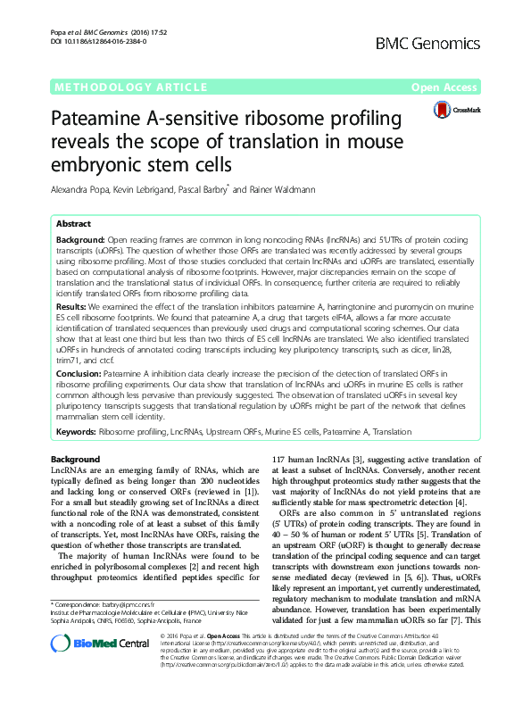 (PDF) Pateamine A-sensitive ribosome profiling reveals the scope of ...
