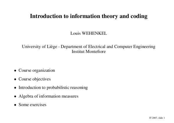 (PDF) Introduction to information theory and coding