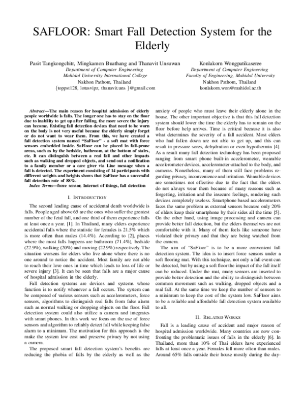 (PDF) SAFLOOR: Smart Fall Detection System for the Elderly