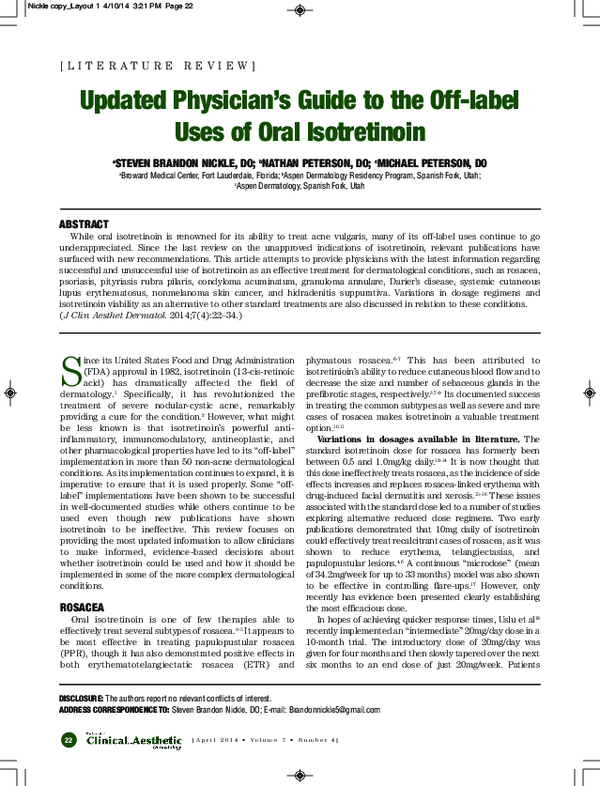 (PDF) Updated Physician's Guide to the Off-label Uses of Oral Isotretinoin
