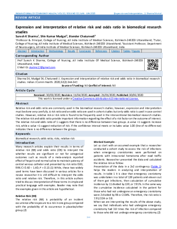 (PDF) Expression and interpretation of relative risk and odds ratio in ...