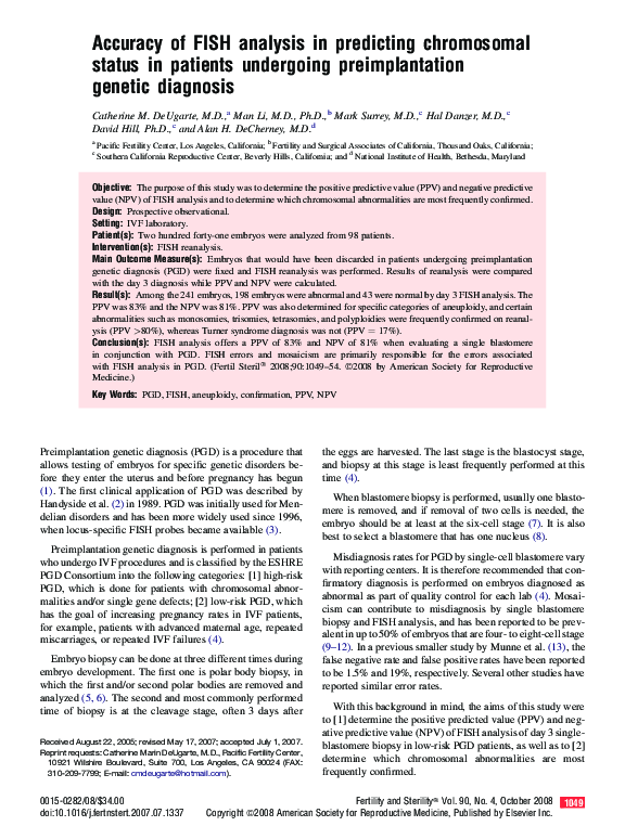 (PDF) Accuracy of FISH analysis in predicting chromosomal status in ...