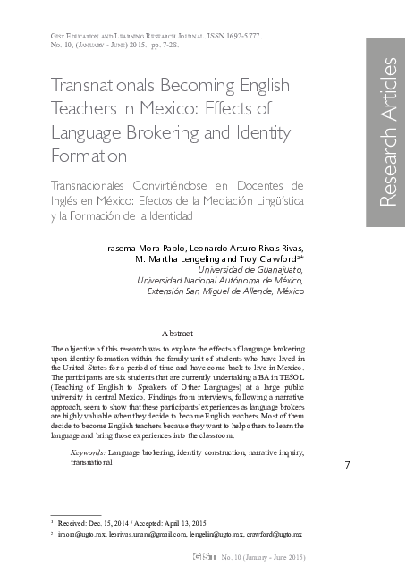 (PDF) Transnationals Becoming English Teachers in Mexico: Effects of ...