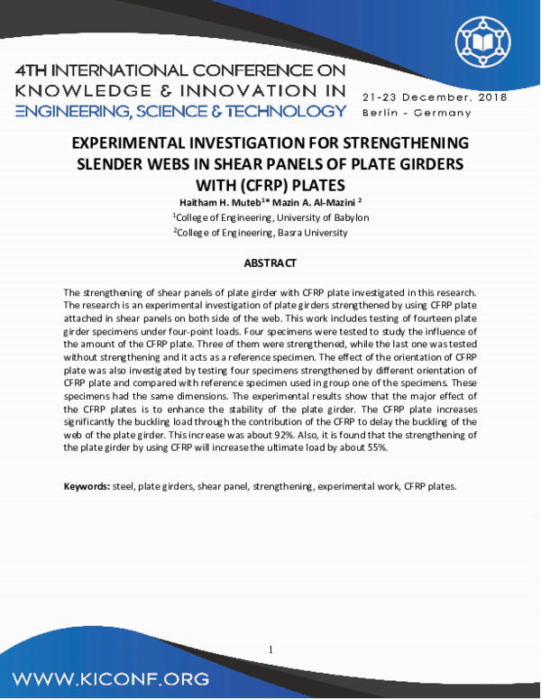(PDF) Experimental Investigation for Strengthening Slender Webs in ...