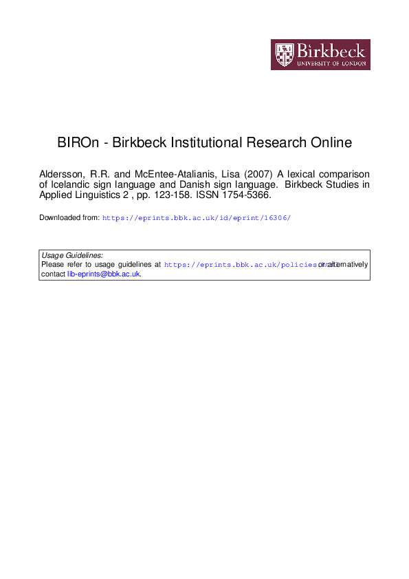 (PDF) A lexical comparison of Icelandic sign language and Danish sign ...