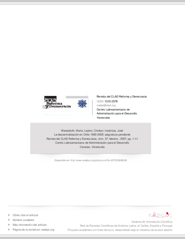 Pdf La Descentralización En Chile 1990 2005 Asignatura Pendiente