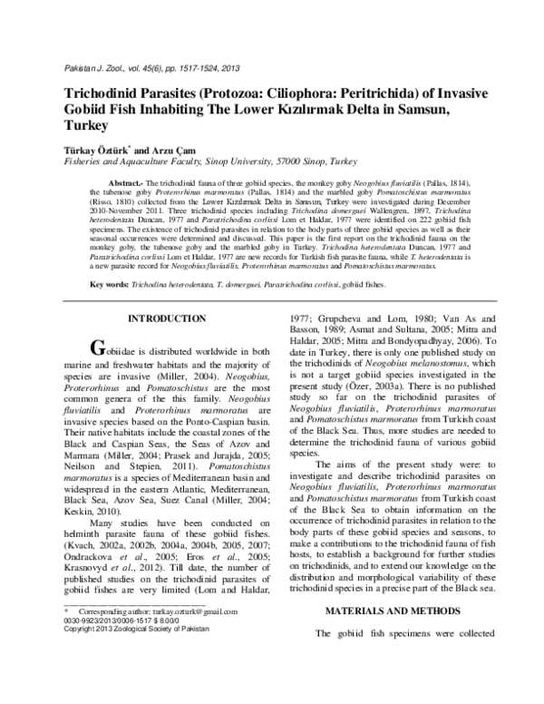 (PDF) Trichodinid Parasites (Protozoa: Ciliophora: Peritrichida) of ...