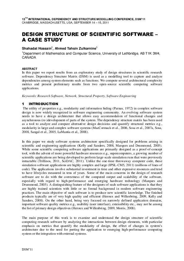 (PDF) Design structure of scientific software – a case study