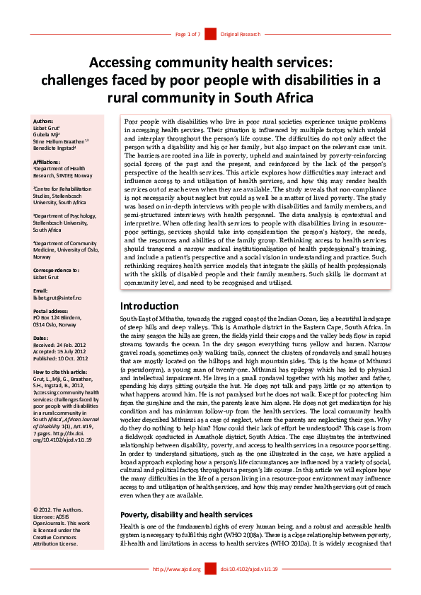 (PDF) Accessing community health services: challenges faced by poor ...
