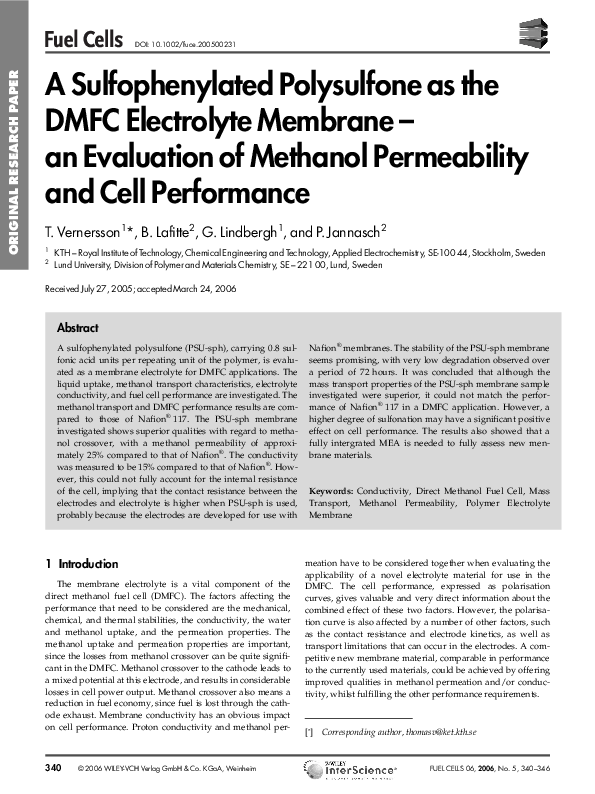 (PDF) A Sulfophenylated Polysulfone as the DMFC Electrolyte Membrane – an Evaluation of Methanol ...