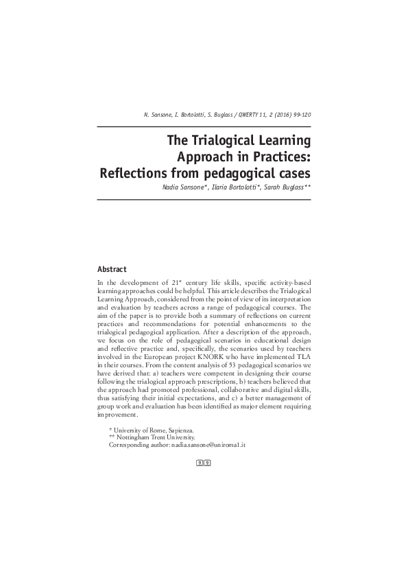 (PDF) The Trialogical Lea rning Approach in Practices : Refl ections ...