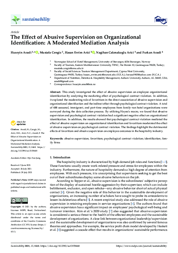 (PDF) The Effect of Abusive Supervision on Organizational Identification: A Moderated Mediation ...