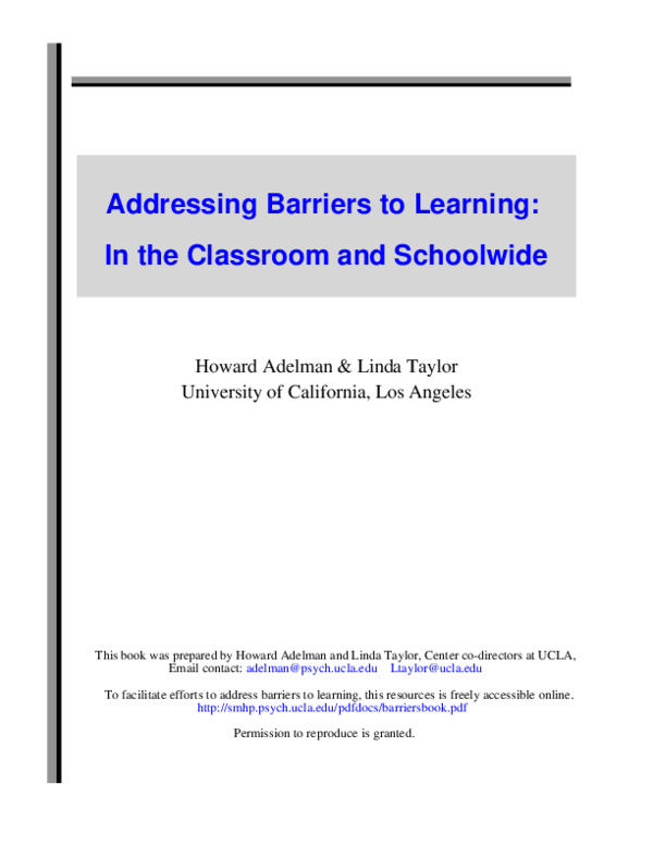 (PDF) Addressing Barriers to Learning: In the Classroom and Schoolwide