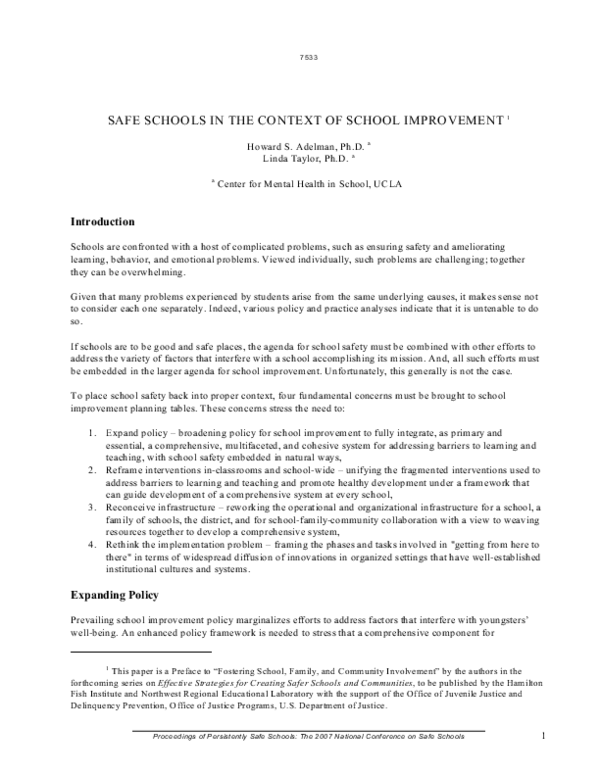 (PDF) Safe Schools in the Context of School Improvement | Howard ...