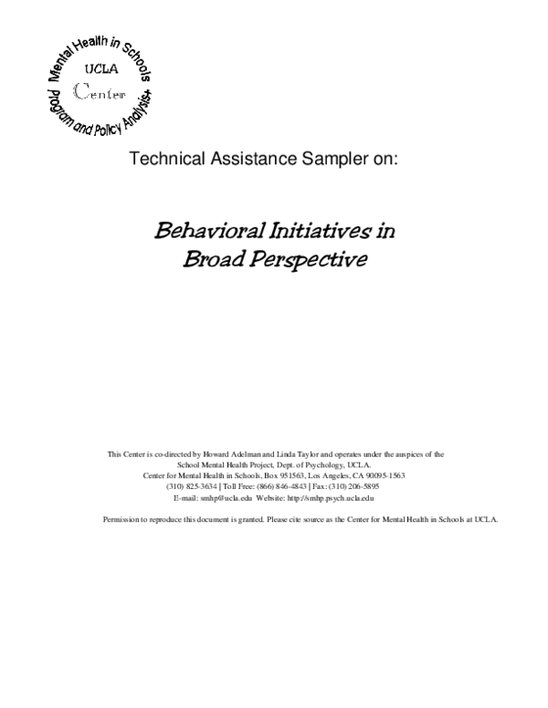(PDF) Behavioral Initiatives in Broad Perspective | Howard Adelman ...