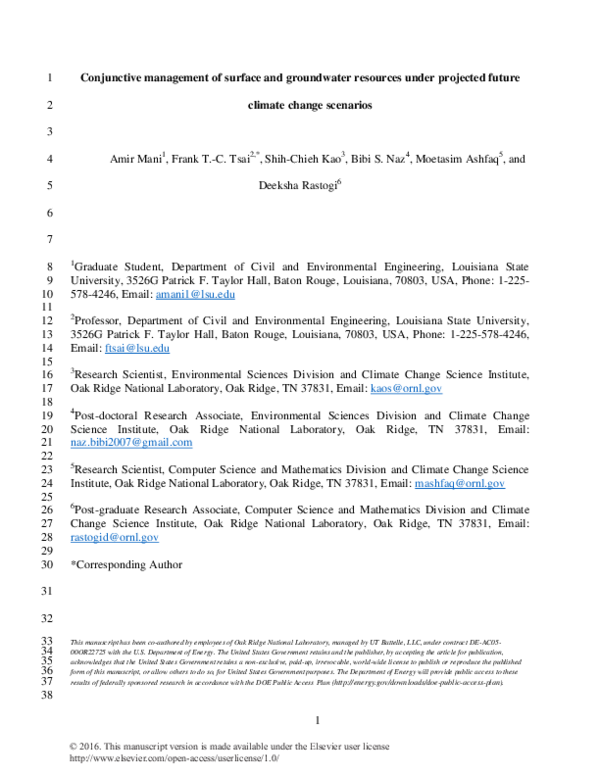 (PDF) Conjunctive management of surface and groundwater resources under ...