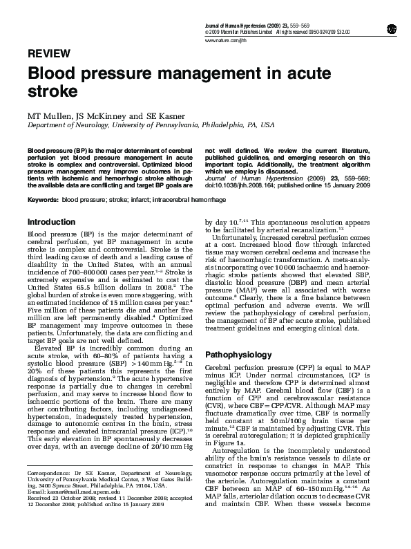 (PDF) Blood pressure management in acute stroke