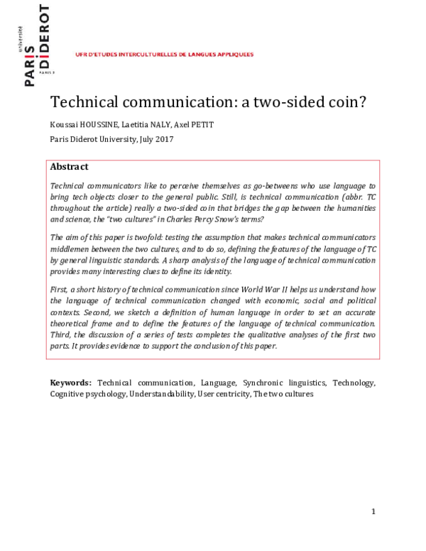 (PDF) Technical communication: a two-sided coin?