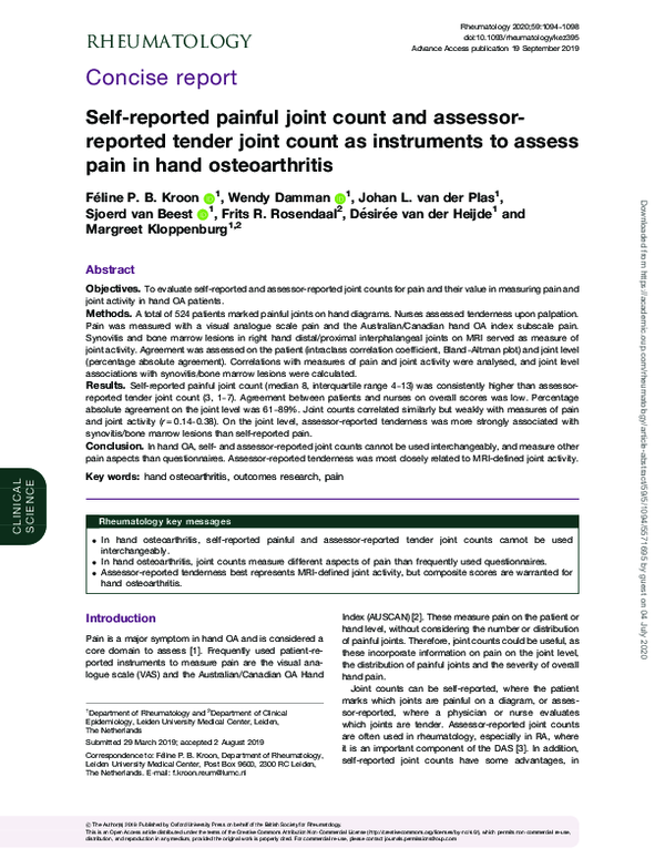 (PDF) Self-reported painful joint count and assessor-reported tender ...
