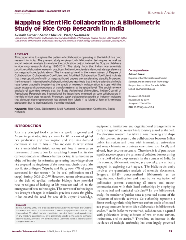 (PDF) Mapping Scientific Collaboration: A Bibliometric Study of Rice ...