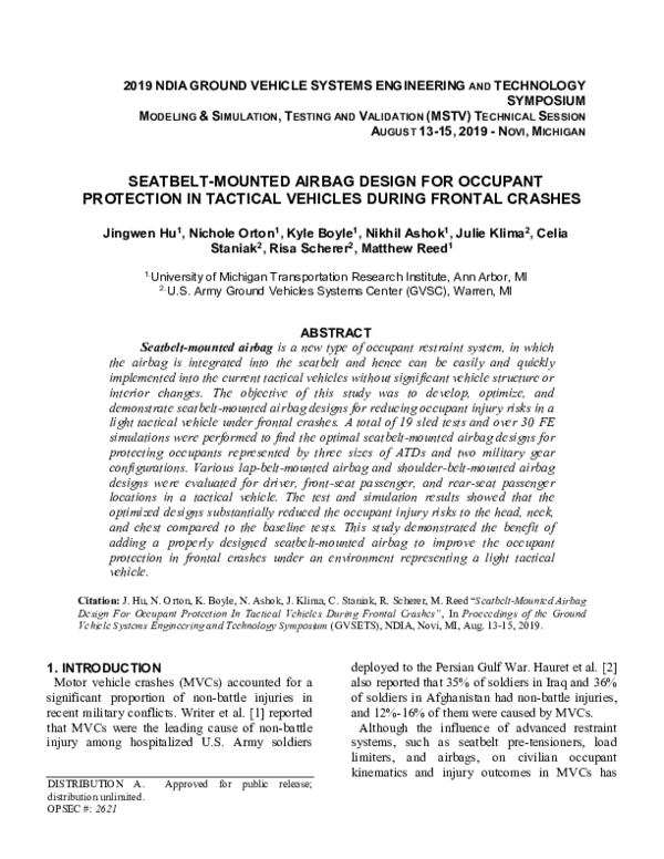(PDF) Seatbelt-Mounted Airbag Design for Occupant Protection in ...
