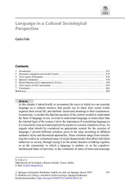 (PDF) Language in a Cultural Sociological Perspective