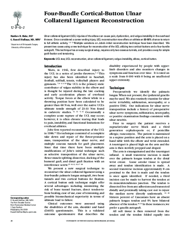 (PDF) Four-Bundle Cortical-Button Ulnar Collateral Ligament Reconstruction