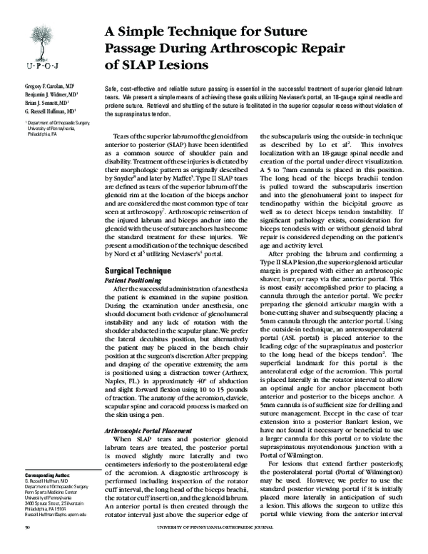 (PDF) A Simple Technique for Suture Passage During Arthroscopic Repair ...