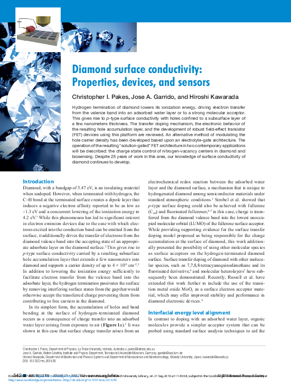 (PDF) Diamond surface conductivity: Properties, devices, and sensors