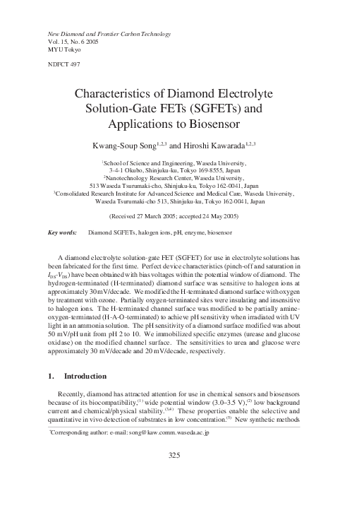 (PDF) Characteristics of Diamond Electrolyte Solution-Gate FETs (SGFETs ...