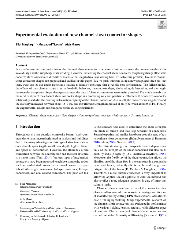 (PDF) Experimental evaluation of new channel shear connector shapes