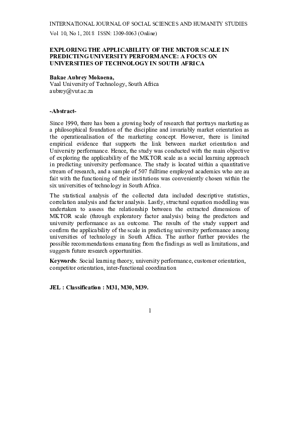 (PDF) Exploring the Applicability of the Mktor Scale in Predicting ...