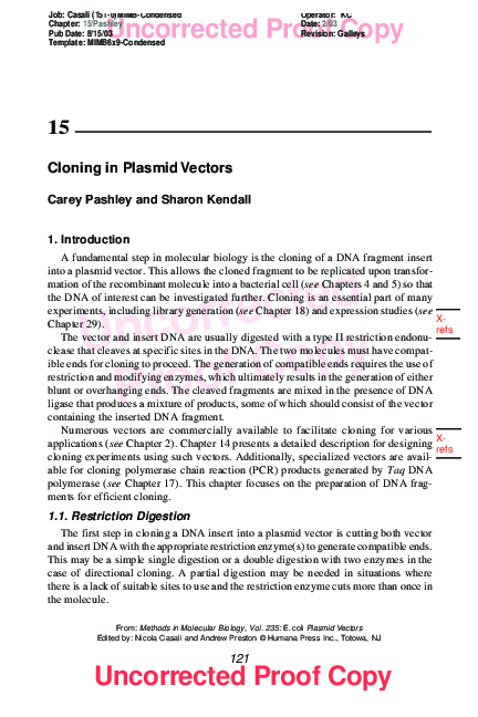 (PDF) Cloning in Plasmid Vectors