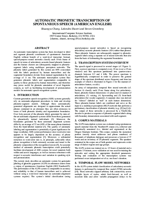 (PDF) Automatic phonetic transcription of spontaneous speech (American ...