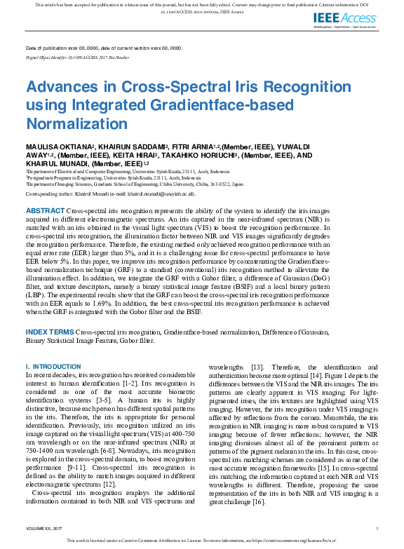(PDF) Advances in Cross-Spectral Iris Recognition Using Integrated Gradientface-Based Normalization