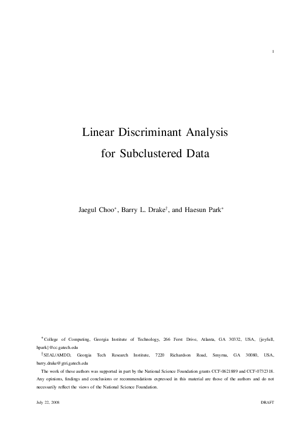(PDF) Linear Discriminant Analysis for Subclustered Data