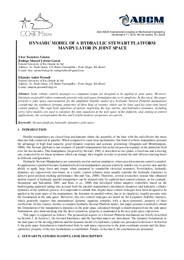 (PDF) Dynamic Model of a Hydraulic Stewart Platform Manipulator in ...
