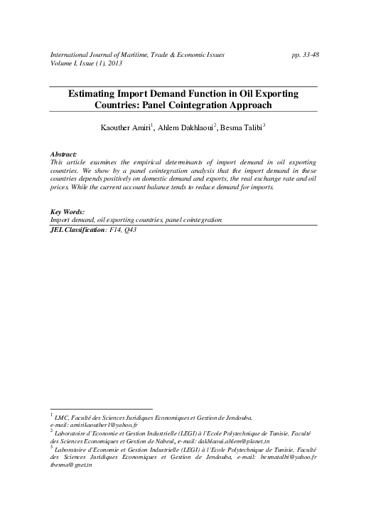 (PDF) Estimating Import Demand Function in Oil Exporting Countries ...
